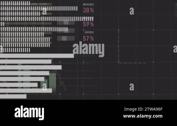 Digital animation of moving random bar, line, and pie charts with two ...