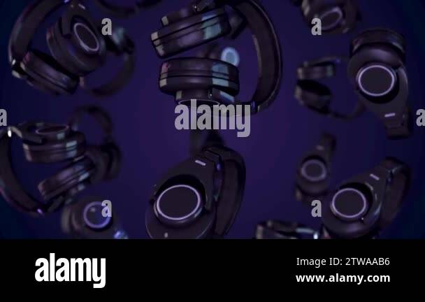 Rotating Headphones. Gray Headphones wire isolated on a transparent ...