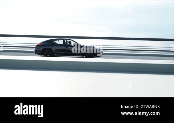3d model of black sport car on the bridge. Very fast driving. realistic ...