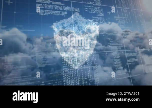 Digital animation of a cyber lock in the middle with slow panning view ...