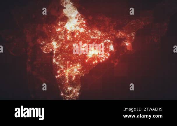 Animated India map with grid,animated networks between main directions ...