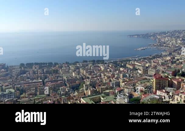 4k Italy, Naples, panoramic from via Partenope to the hill of Posillipo ...
