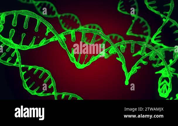 Abstract green red glittering DNA double helix with depth of field ...