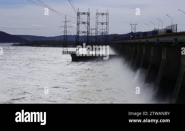 discharge of water at the hydroelectric station. Above the bridge is ...