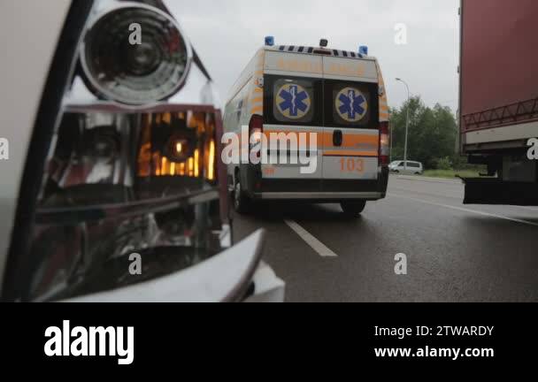 Ambulance arrived at crash scene, police interrogating witnesses, car ...