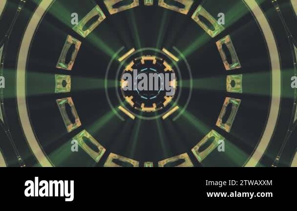 Flight in out through block neon lights kaleidoscopic abstract cyber tunnel motion graphics ...