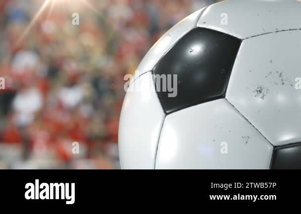 Beautiful Soccer Ball Rotating Close-up in Slow Motion on Stadium ...