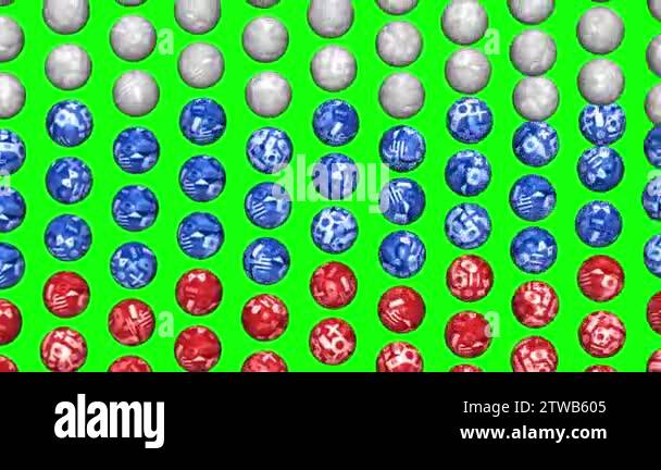 Rotating white, red and blue balls with flags of participating ...