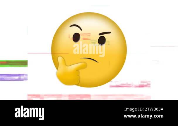 Digital animation of a thinking face emoji on a white background filled ...