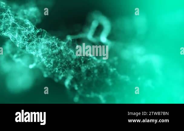 Abstract emerald green light particles strings floating swirling in ...