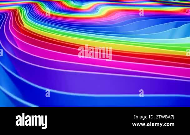 3D animation of rows and rows of colorful stripes in a rainbow in a ...