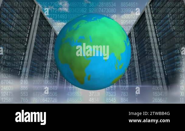 Low-angle aisle view of a rotating Earth in digital art surrounded by ...