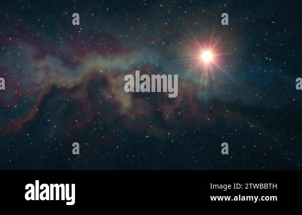 lone big star flickering shine in soft moving nebula stars night sky ...