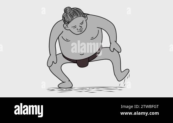 2d Animation motion graphics showing a Japanese sumo wrestler stomping ...