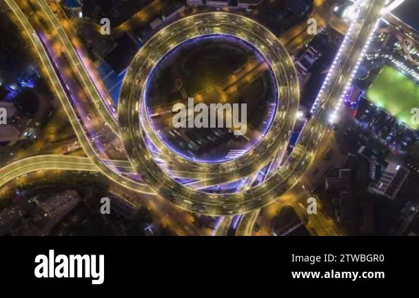 Illuminated Circular Nanpu Road Overpass at Night. Shanghai, China ...