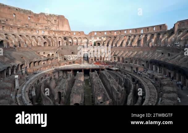 Rome, Italy - 6 May 2018: Inside the Coliseum, the underground area and ...