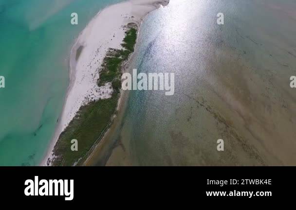 An enigmatic bird`s eye view of the Black Sea sandy spit looking like a ...