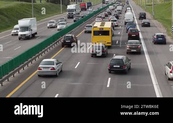 Belarus, Minsk, May 2019. The flow of transport in both directions, the ...