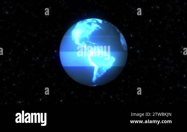 HUD earth globe rotating in stars space glitch noise interference retro ...