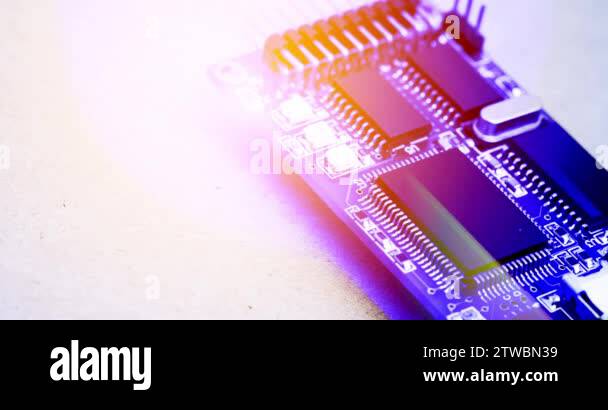 Abstract background of electronic circuit board focused on CPU data pin ...