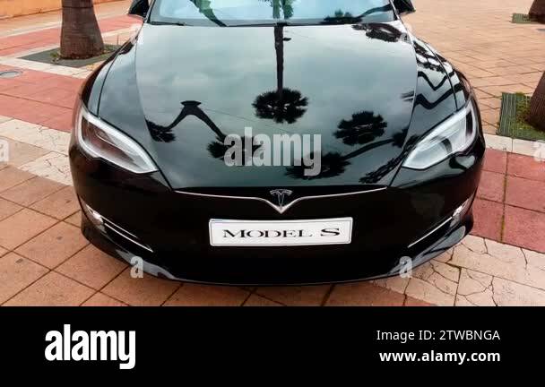 Menton, France - March 3, 2018: Black Tesla Model S (Front View ...