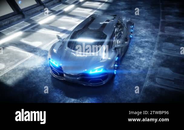 futuristic car in sci fi tunnel, coridor. Concept of future. Realistic ...
