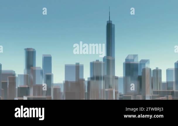 Abstract Chicago city skyline with reflective glass block shape modern ...