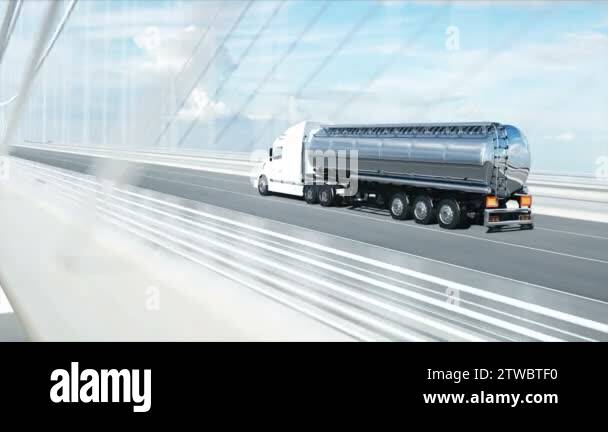 3d model of gasoline tanker, trailer, truck on highway. Very fast ...