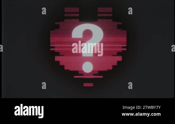 pixel heart with question mark symbol glitch interference old tv vhs ...