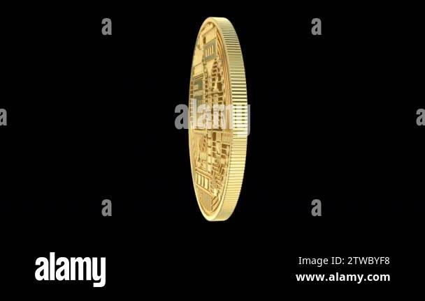 Gold bitcoin rotates around axis looped animated 4K video. Golden coin ...