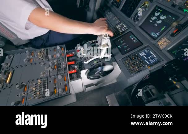 Pilot holds his hand on a lever in a cockpit, close up. 4K Stock Video ...