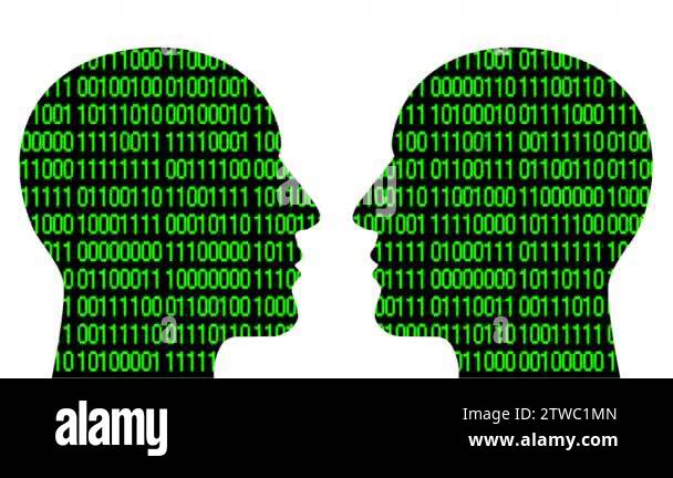 4k Brain head connect the matrix style binary code,people man thinking ...