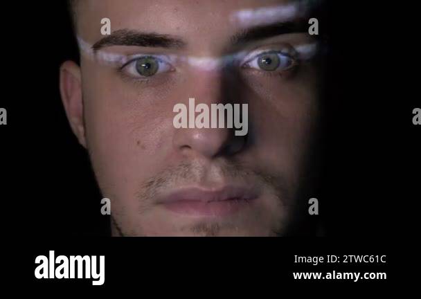 Portrait of a brilliant teenager with green eyes watching the hacking ...