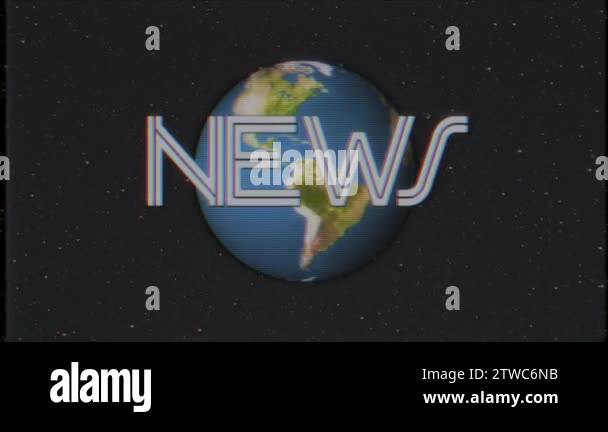 earth globe rotating in stars space news word vhs tape glitch noise ...