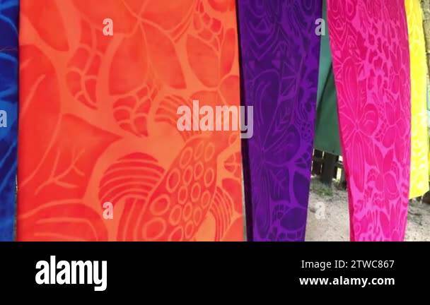 Tropical sarongs on display in Rarotonga Cook Islands.Traditional ...