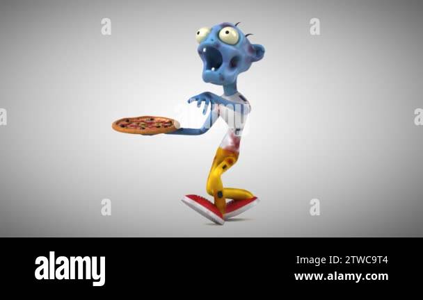 zombie Fun cartoon character with pizza - 3D animation Stock Video ...