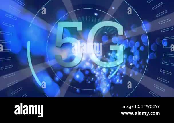 Digital animation of futuristic circles moving around 5G with ...