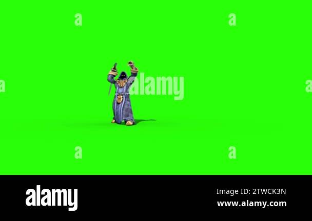 Evil Monk Attack Sword Dagger Green Screen Front 3D Renderings ...