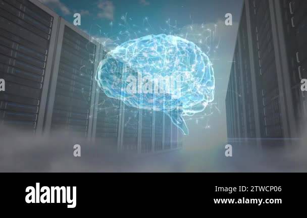 Lateral view of the human brain with scattered seamless loops in data ...