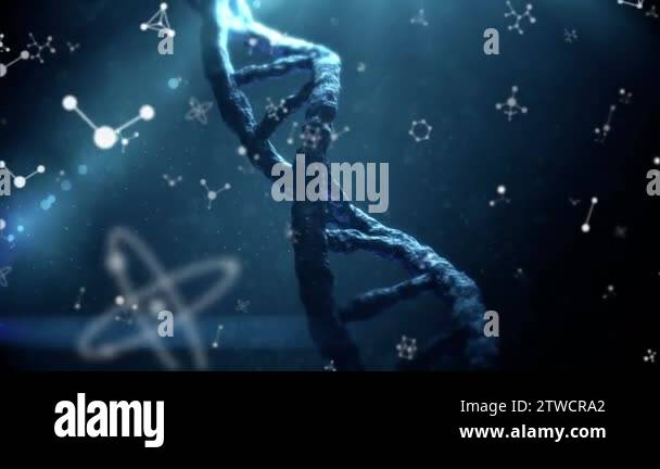 Digital animation of a DNA double helix moving in the screen with ...