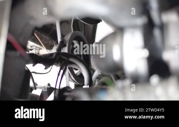 The engine of the bus. The work of the car engine, the movement of the ...