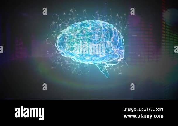 Digital animation of a rotating transparent blue brain with surrounding ...