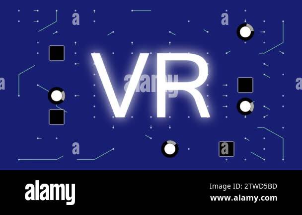 4k VR symbol,a futuristic circuit board with moving electrons ...