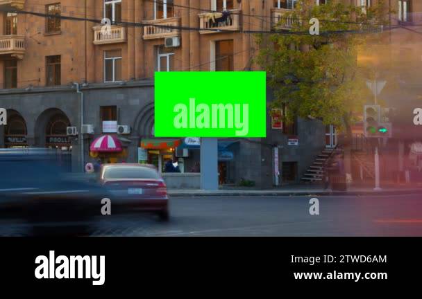 4K TIME LAPSE VIDEO. Advertising Billboard with green screen with long ...