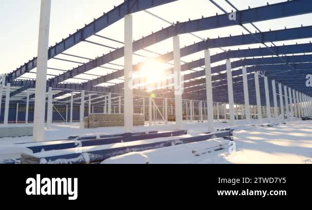 Construction of a modern factory or warehouse, modern industrial ...
