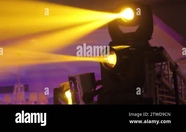 Stage lights at the concert with fog, Stage lights on a console ...