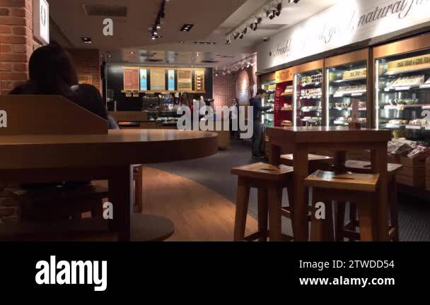 NEW YORK CITY - MAY 2015: People inside Pret A Manger restaurant. Pret ...