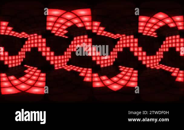 360 VR Red disco nightclub dance floor wall light grid background vj ...