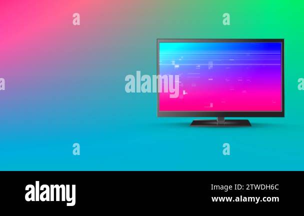 Digital animation of a flat screen television with pixel noise on its ...