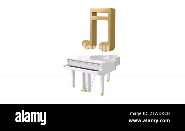 Music notes are jumping out of the white grand piano. 3D render ...